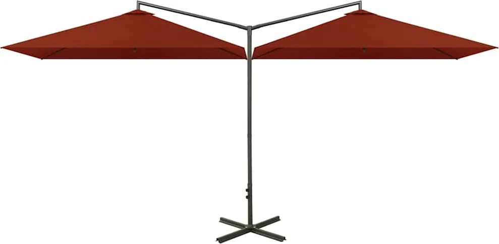 Dvojitý zahradní slunečník s ocelovou tyčí terakota 600x300 cm 312559