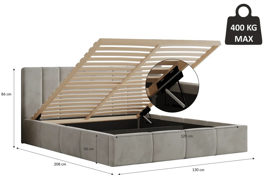 Postel MILANO 120x200 zelená s úložným prostorem