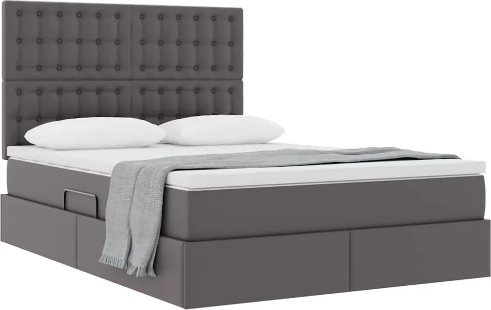 Postel s úložným prostorem s čelo Šedá 140 x 200 cm Umělá kůže 3371671