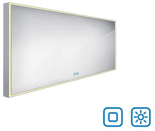 Velké zrcadlo do koupelny 140x70 s osvětlením v tenkém rámu po obvodu, dva dotykové spínače NIMCO ZP 13008VX