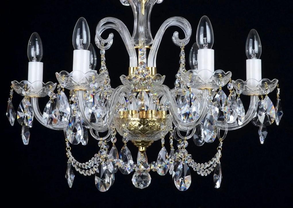 6 Arms desig crystal chandelier with cut crystal almonds and glass horns