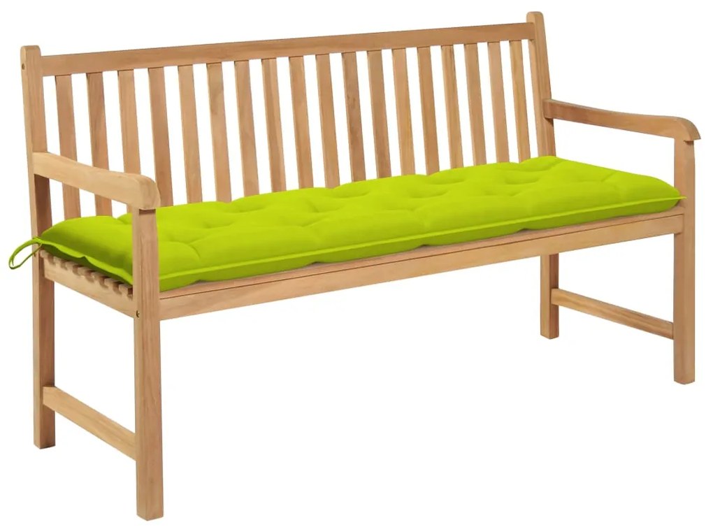 3062729 vidaXL Zahradní lavice s jasně zelenou poduškou 150 cm masivní teak