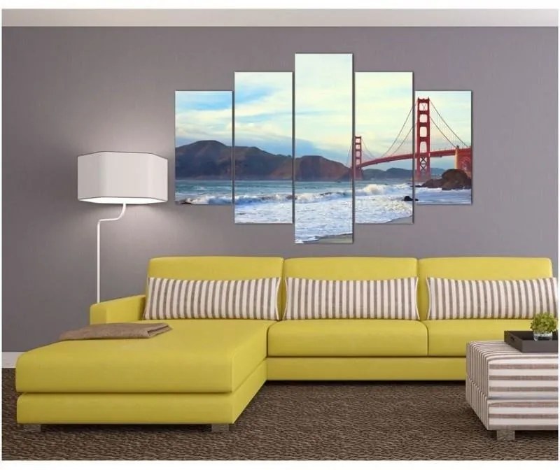 Obraz na plátně pětidílný New York Golden Gate - 200x100 cm