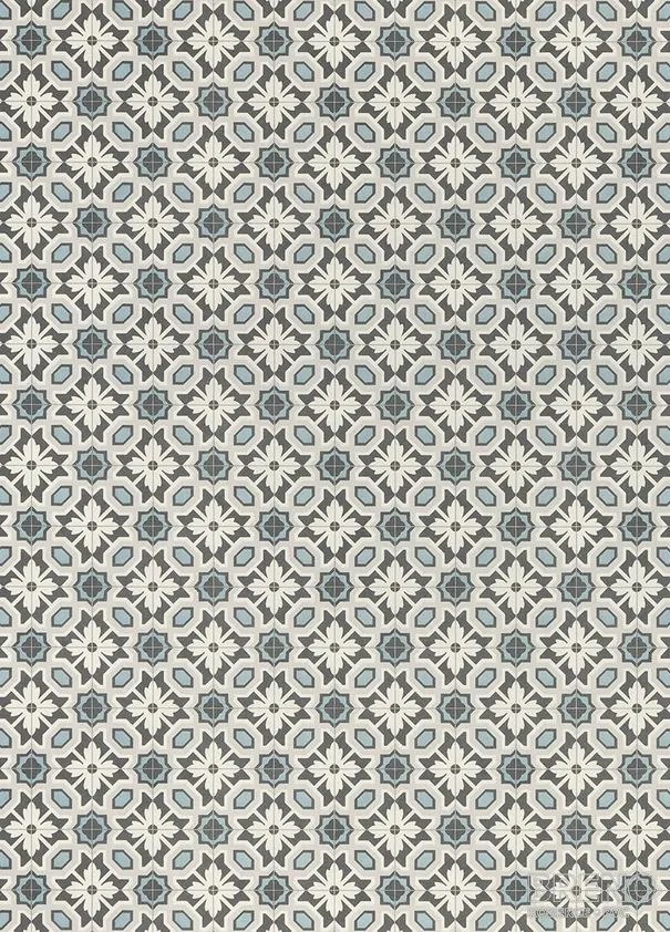 Breno PVC SUPERTEX Eleanor 596 – šedobílá ornamentální dlažba, šíře 200 cm