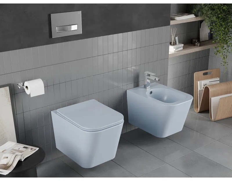Mexen Teo, závěsné WC Rimless s WC deskou slim, duroplast, šedá-modrá matná, 30854069