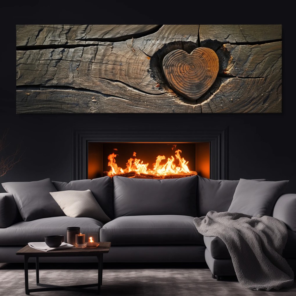 Obraz na plátně - Srdce spojení, dřevo styl FeelHappy.cz Velikost obrazu: 210 x 70 cm