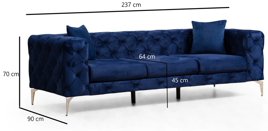 Atelier del Sofa 3-místná pohovka Como - Navy Blue, Modrá