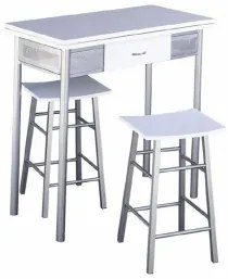 Tempo Kondela, s.r.o. Barový set  HOMER - stůl a 2 židle, stříbrná / bílá