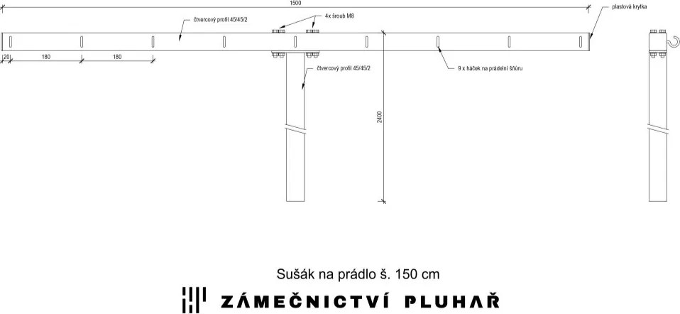 Sušák na prádlo š. 1,5 m typ S15