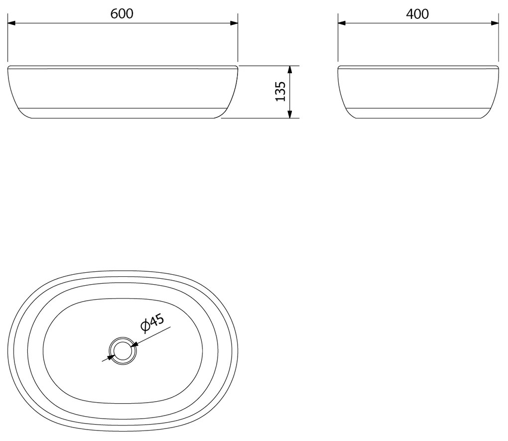 Sapho, PRIORI keramické umyvadlo, 60x13, 5x40 cm, barva černá s modrou malbou, PI026