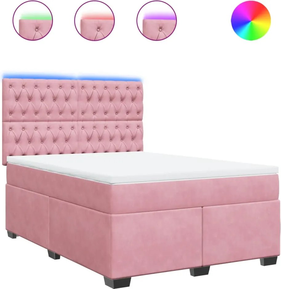 Box spring postel s matrací růžová 140x200 cm samet 3293241