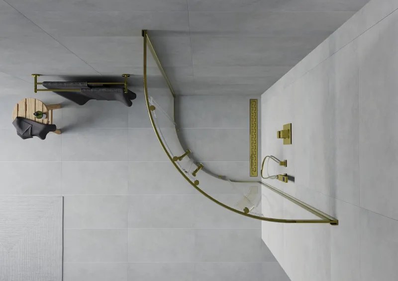 Mexen Rio, čtvrtkruhový sprchový kout 70(dveře)x70(dveře)x190 cm, 5mm čiré sklo, zlatý profil, 863-070-070-50-00