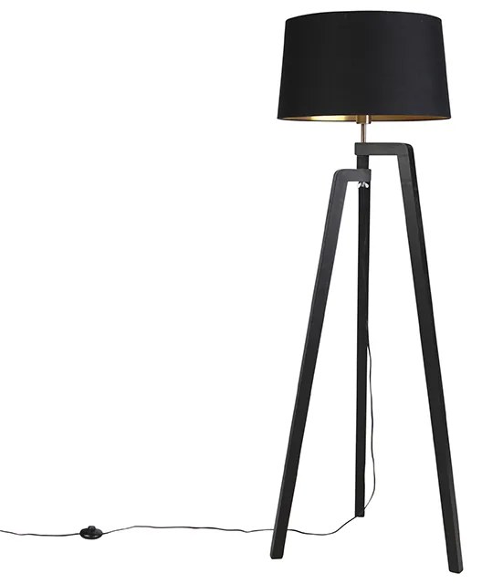 Stojací lampa s trojnožkou a bavlněným stínítkem černá se zlatem 50 cm - Puros