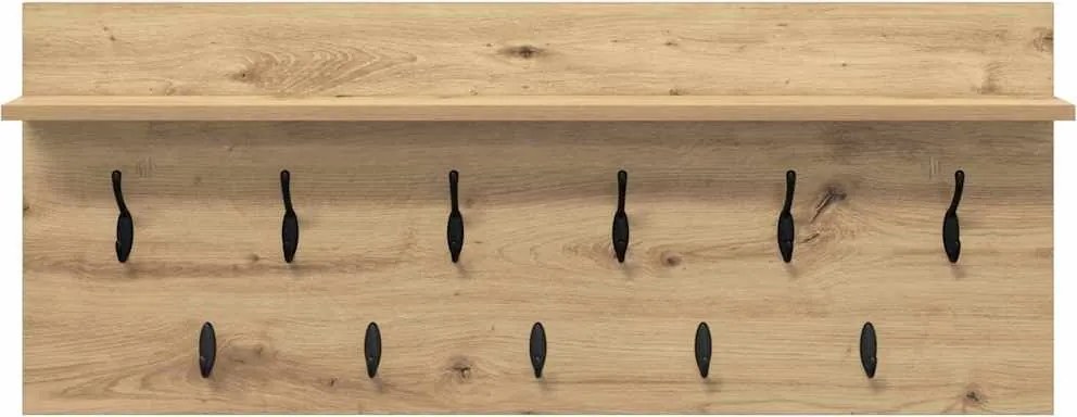 věšák, nástěnný, 1 prkno, háčky, kompozitní dřevo, 40x100x12 cm, dub artisan, Dekorino TK20260019