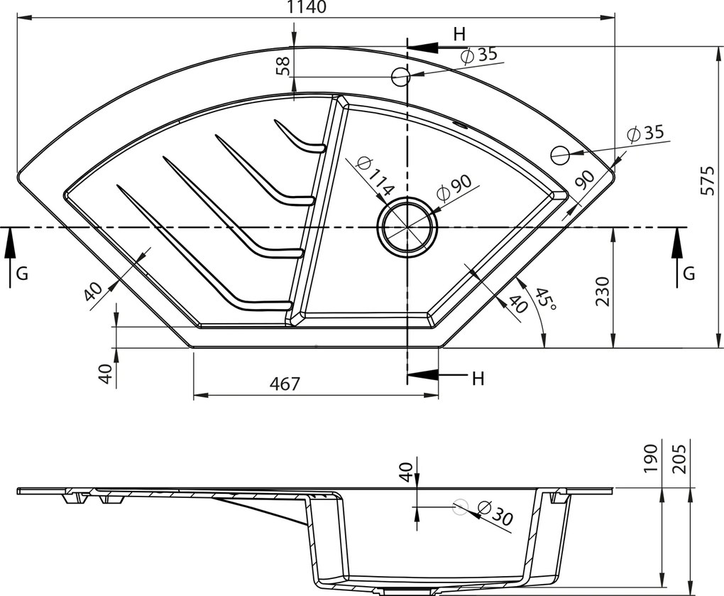 Sapho GR1934 Dřez 114 x 57,5 cm granitový vestavný rohový s odkapávací plochou černá