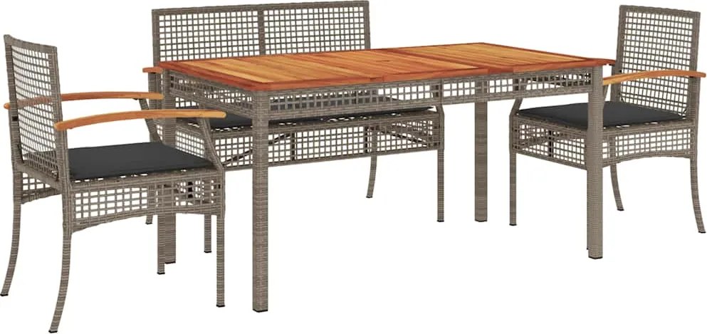 5dílný zahradní jídelní set s poduškami šedý polyratan 3213577
