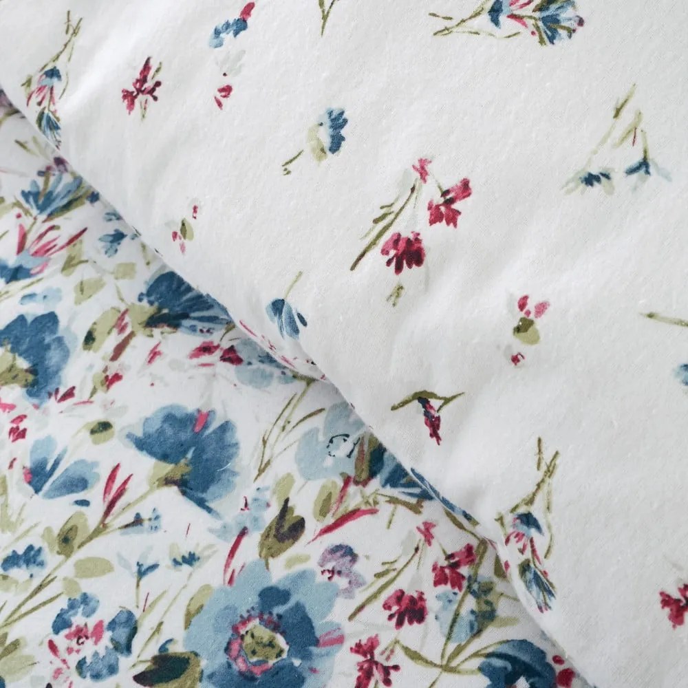 Bílo-modré flanelové povlečení na dvoulůžko 200x200 cm Ophelia Floral – Bianca
