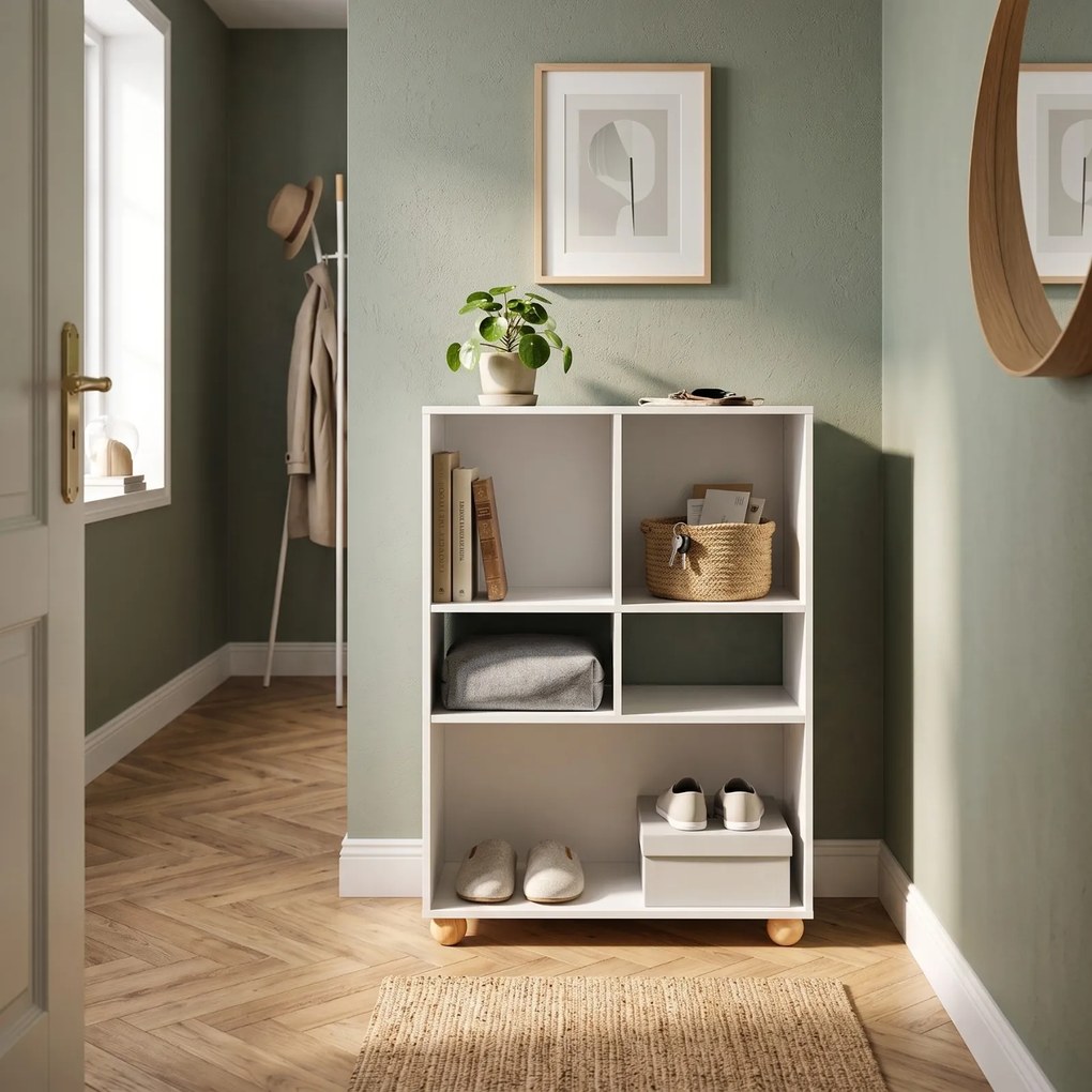 Regál s 5 boxy STORAGE, 67,6 x 32 x 90,8 cm - bílý