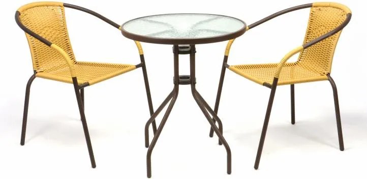 Balkonový set - skleněný stůl, 2 židle s ratanovým výpletem
