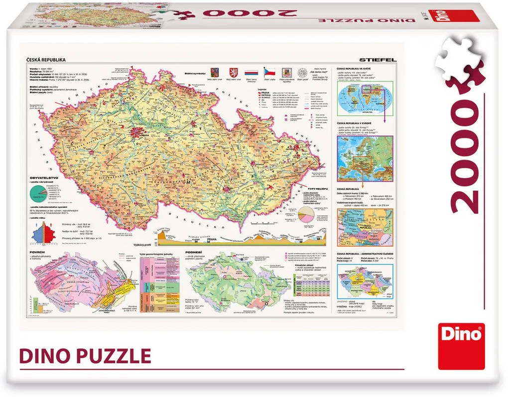 DINO Puzzle Mapy České republiky 97x69cm skládačka 2000 dílků dn561281