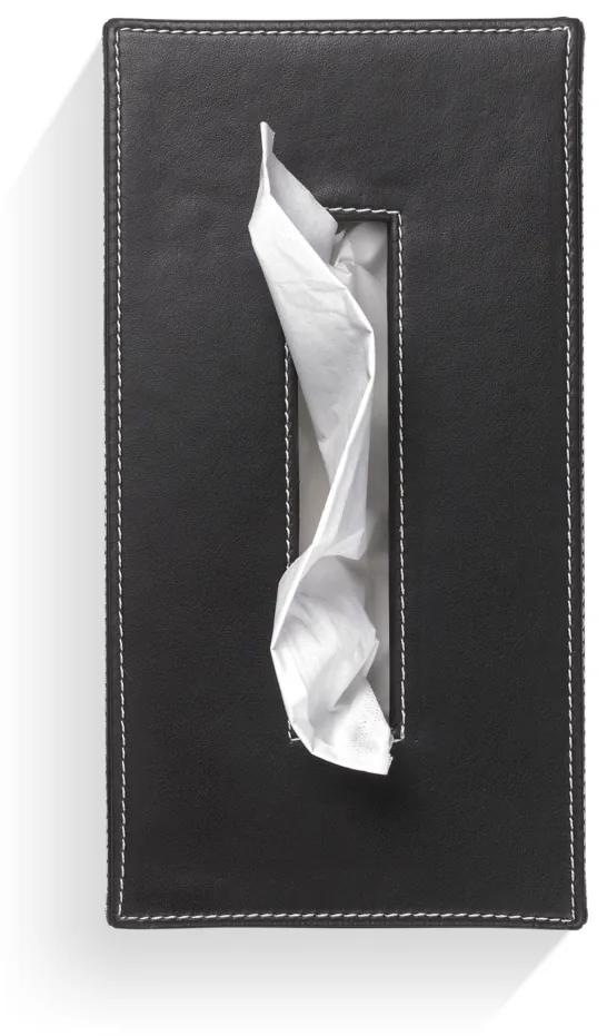 Obdélníkový box na kapesníky z černé kůže Walther Decor