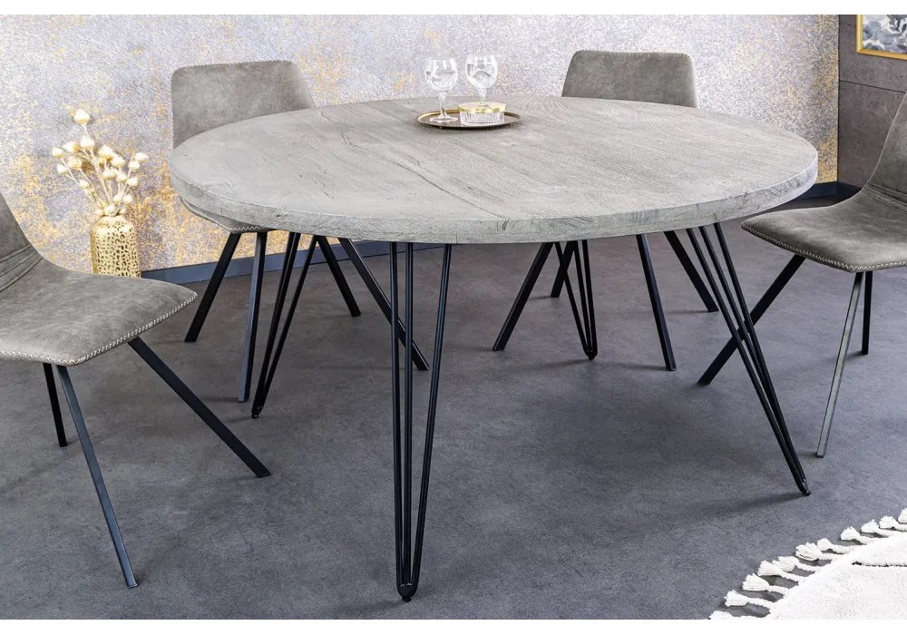 Massive home | Kulatý jídelní stůl Scorpion 80 cm šedý masiv mango 43663
