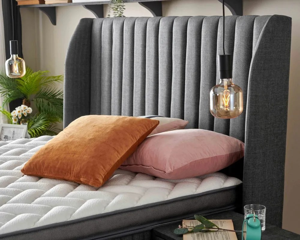 Čalouněná postel DREAM MODE s matrací - světle šedá 100 × 200 cm