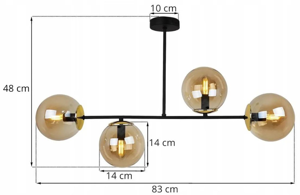 Stropní svítidlo Paris, 4x medové skleněné stínítko, (výběr ze 4 barev uchycení)