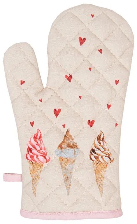 Béžová bavlněná dětská chňapka - rukavice se zmrzlinou Frosty And Sweet  - 12*21 cm