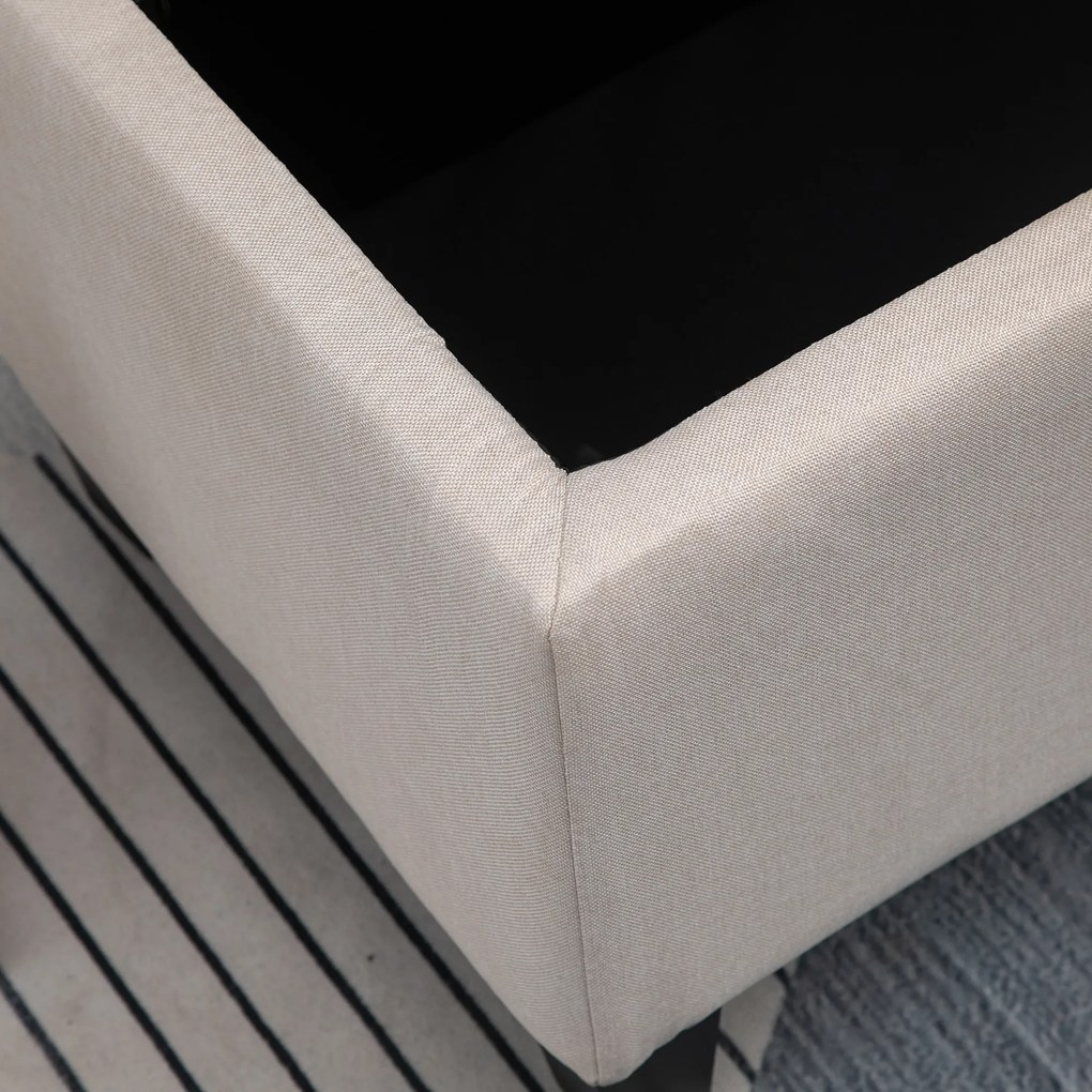 HOMCOM Lavice Čalouněná lavice s úložným prostorem, truhla, polyester podobný lnu, kaučukové dřevo, krémově bílá, 100 x 40 x 44 cm