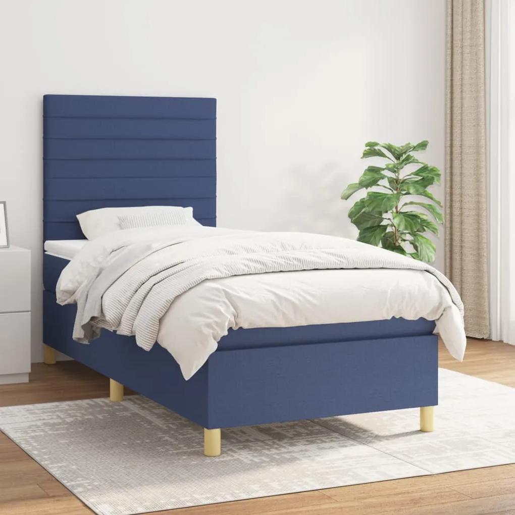 Box spring postel s matrací modrá 100 x 200 cm textil,  3142399