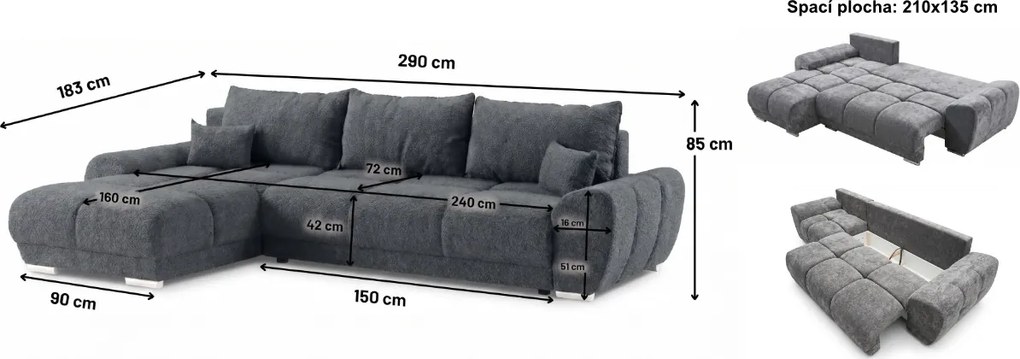 Rohová rozkládací sedací souprava do L ELLINI, 290 cm, s úložným prostorem Roh pohovky: Levý roh, Barva látky Vibe: Vibe 95