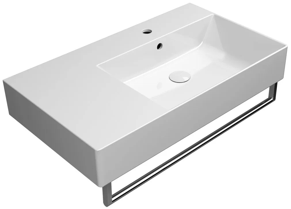 GSI GIS KUBE X keramické umyvadlo 80 x 47 cm s odkládací plochou vlevo s přepadem Extra Glaze bílá 9457111