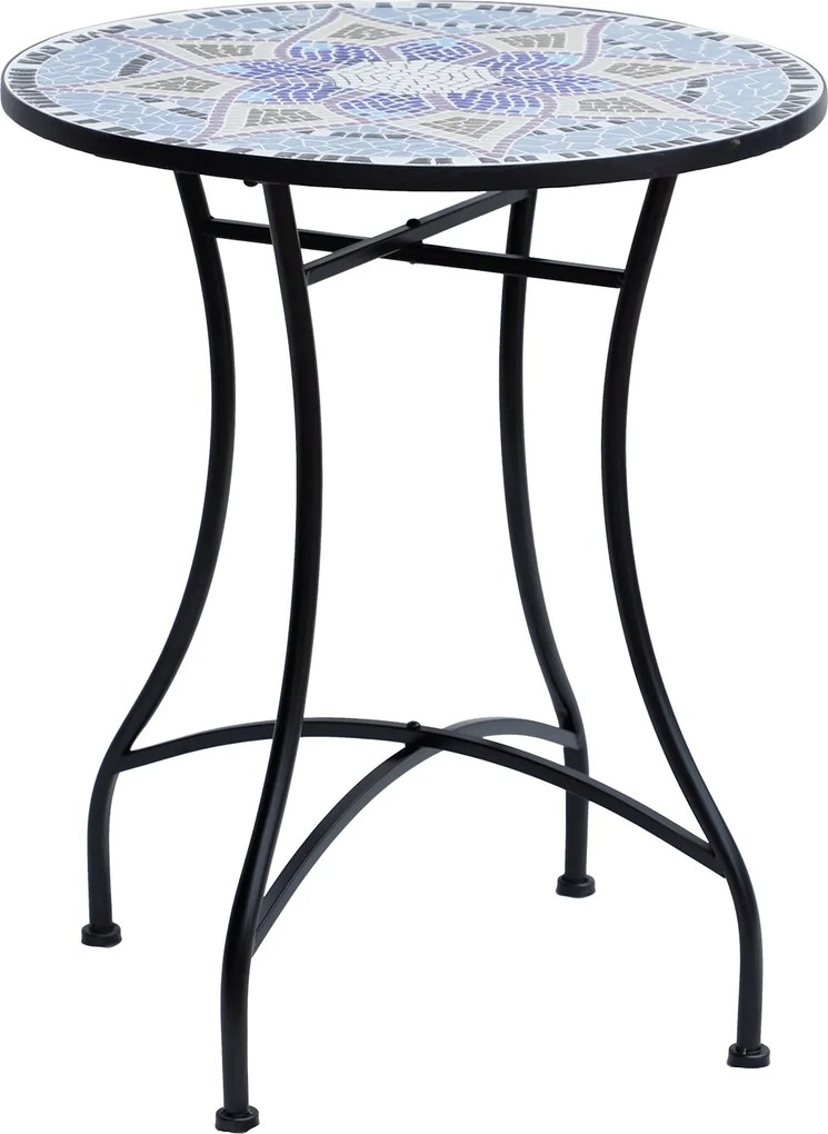 Zahradní stůl Outsunny Ø60 x H71cm, odolný venkovní stůl z kovu, stůl na terasu, campingový stůl, kulatý stůl pro zahradu, patio a balkon Modro+Bílý |