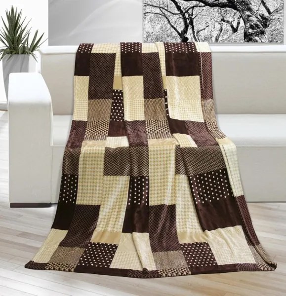 Bellatex Přikrývka Kemping PLUS 150x200 cm Kostka Hnědá, Béžová