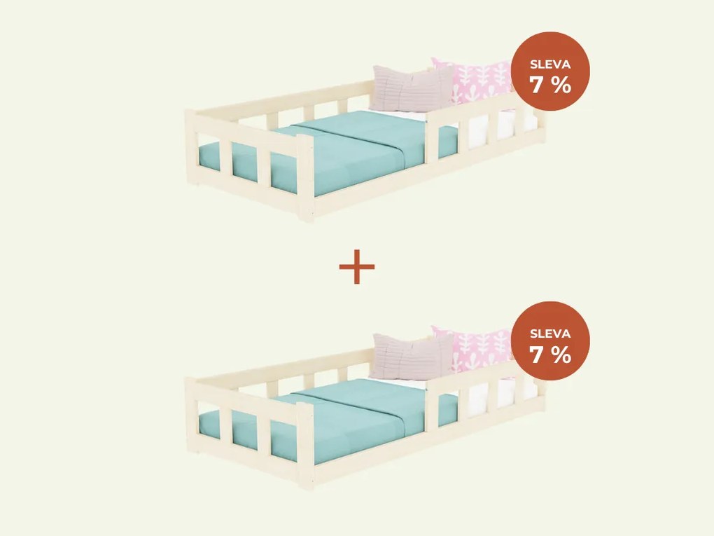 Benlemi Nízké postele FENCE 4v1 s přední zábranou pro dvě děti Zvolte barvu: Tmavě šedá, Zvolte rozměr: 90x180 cm, Zvolte zábranu: Obě vpravo