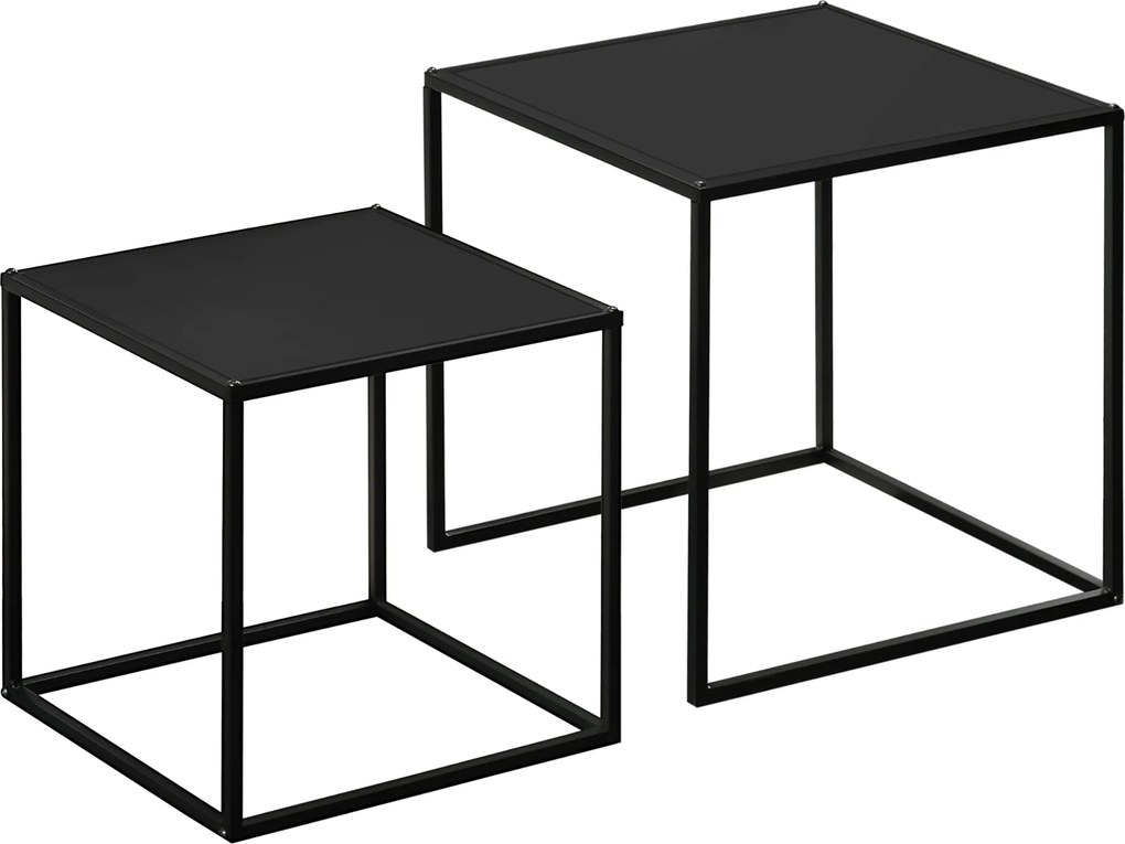 HOMCOM čtvercový jídelní stolek 2-dílná sada, stolek v moderním designu, ocelový rám, stohovatelné, stolek do obývacího pokoje, černá | Aosom