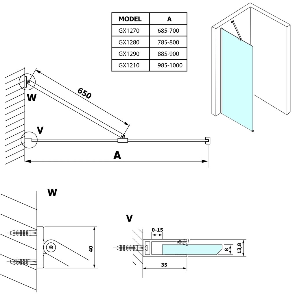 Gelco, VARIO číré sklo 900x2000mm, GX1290