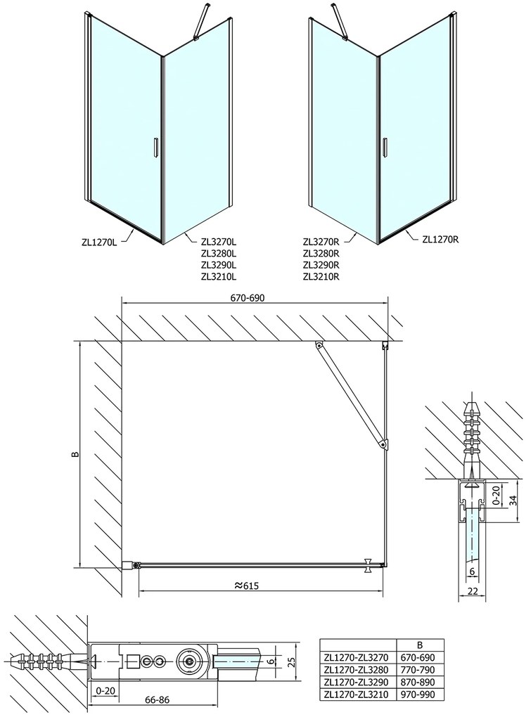 Polysan ZOOM LINE obdélníkový sprchový kout 700x800mm L/P varianta ZL1270ZL3280