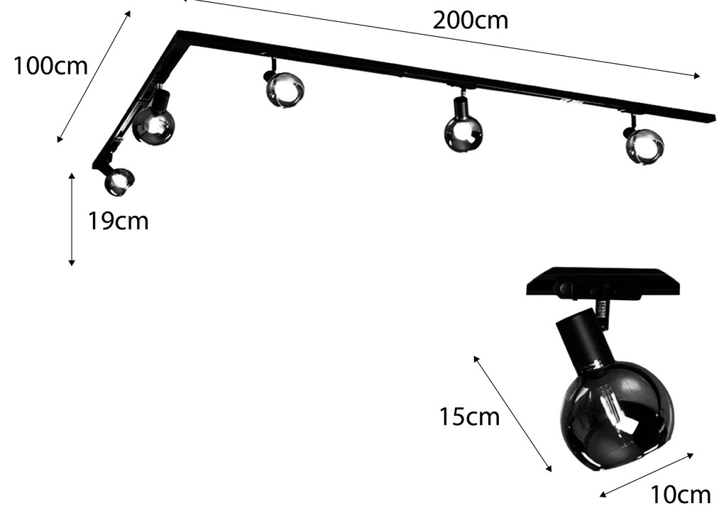 Moderní kolejnicový systém s 5 černými bodovými světly jednofázový - Iconic Lava