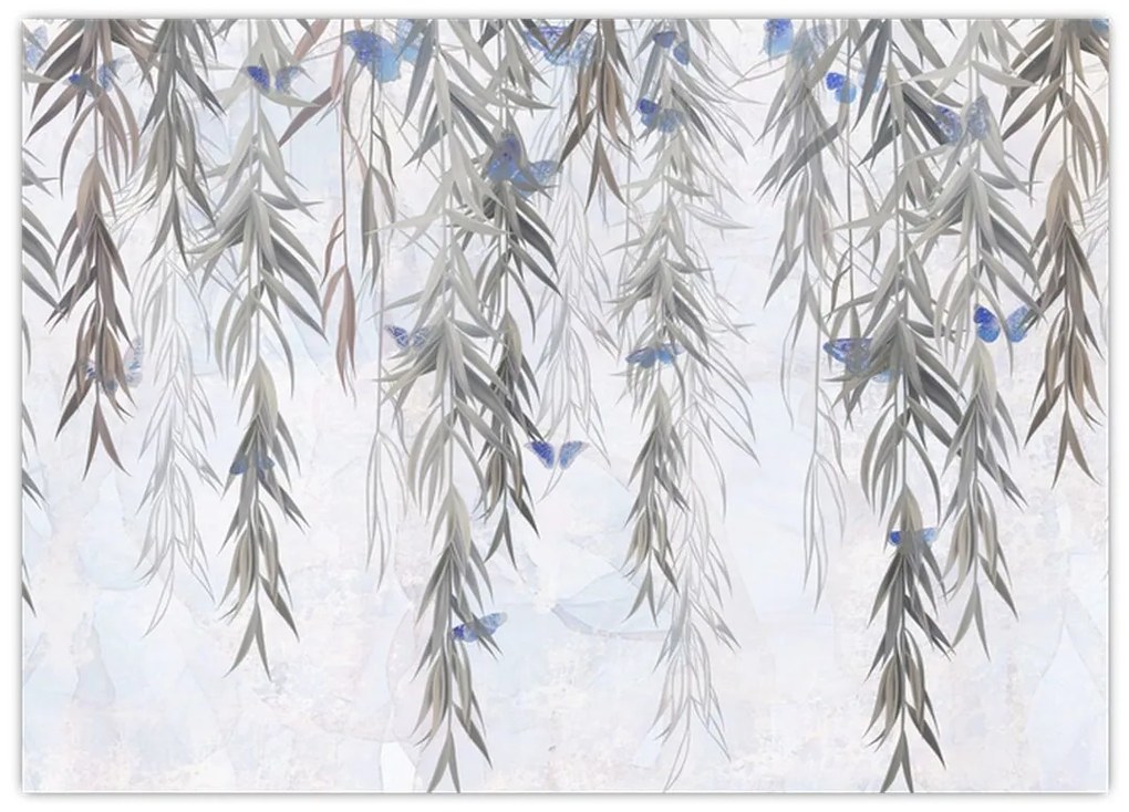 Skleněný obraz - Vrbové větvičky s motýly (70x50 cm)