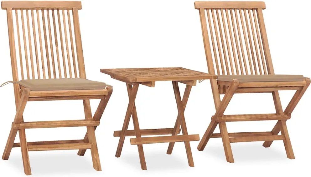 3dílný skládací zahradní jídelní set s poduškou masivní teak 3063201