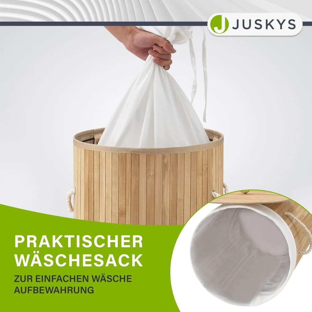Juskys Kulatý bambusový koš na prádlo Curly-Round 55 l Barva: přírodní