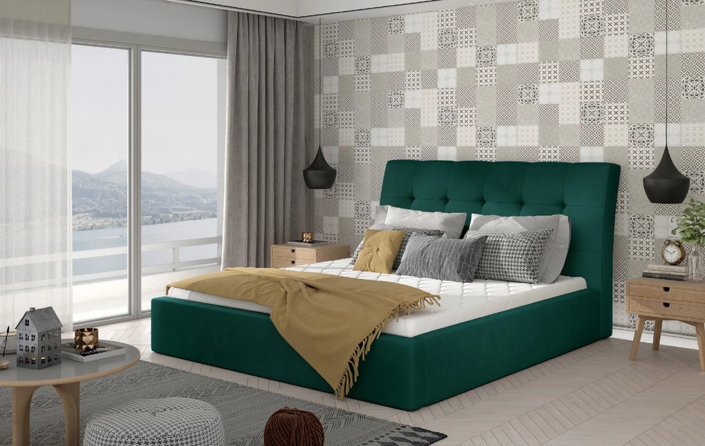 Eltap Čalouněná postel Inge s úložným prostorem Materiál a barva potahu: Kronos 19 - tmavě zelená, Rozměry (cm): 140x200