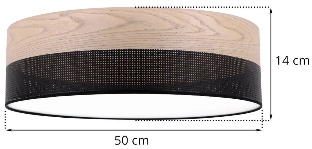 Stropní svítidlo Wood, 1x béžová dubová dýha/černé plastové stínítko, (bílé plexisklo), (fi 50cm)
