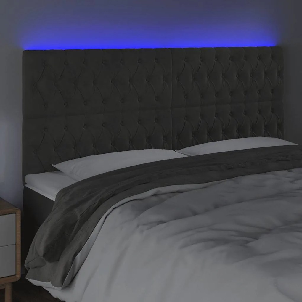 Čelo postele s LED tmavě šedé 180x7x118/128 cm samet 3122821