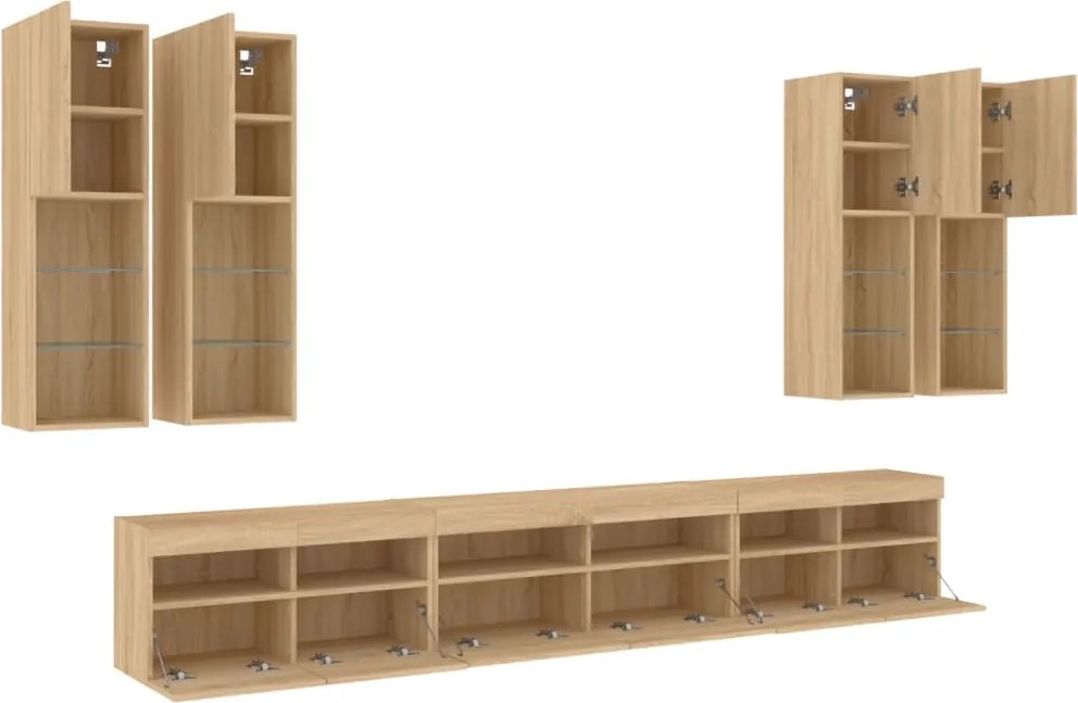 7dílná obývací stěna s LED osvětlením dub sonoma 3216780