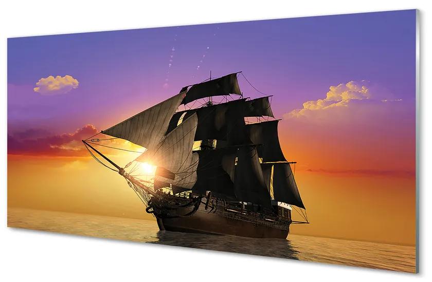 akrylový obraz Barevné nebe ship sea 125x50 cm
