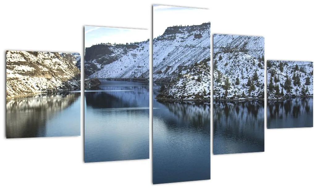 Obraz - zimní krajina s jezerem (125x70 cm)