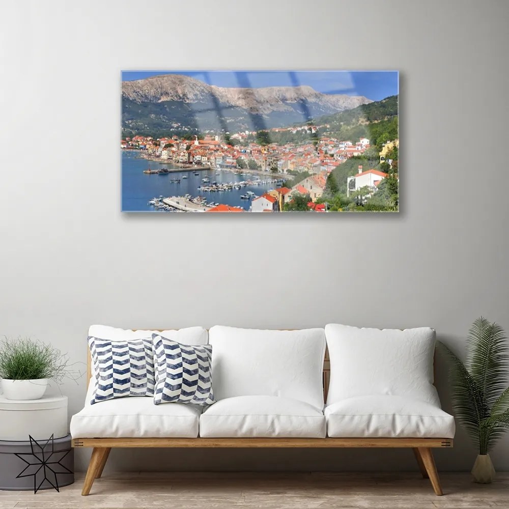 Obraz na skle Město Hora Moře Krajina 125x50 cm